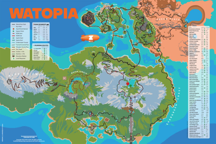 Watopia Map Poster: Download or Purchase | Zwift Insider